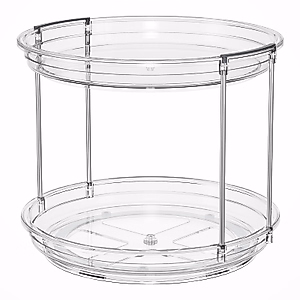 LAMU 2 Tier Lazy Susan Turntable Organizer 9.25'' Rotating Spice Rack Organization for Cabinet, Kitchen, Pantry, Countertop, Bathroom, Vanity, Medicine Cabinet Organizer, Clear
