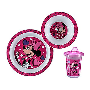 Minnie Mouse Dinner Set Box with Plate, Bowl, and Spill-Free Training Cup For Kids - Cute and Fun Disney Baby BPA Free Plastic Dinnerware Set Featuring Minnie Mouse for Boys and Girls - 3 Pieces Set