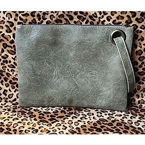 Tomsi Women Leather Clutch Wrist Wallet, Zipper Handbag Large Capacity Long Purse with Strap (gray)