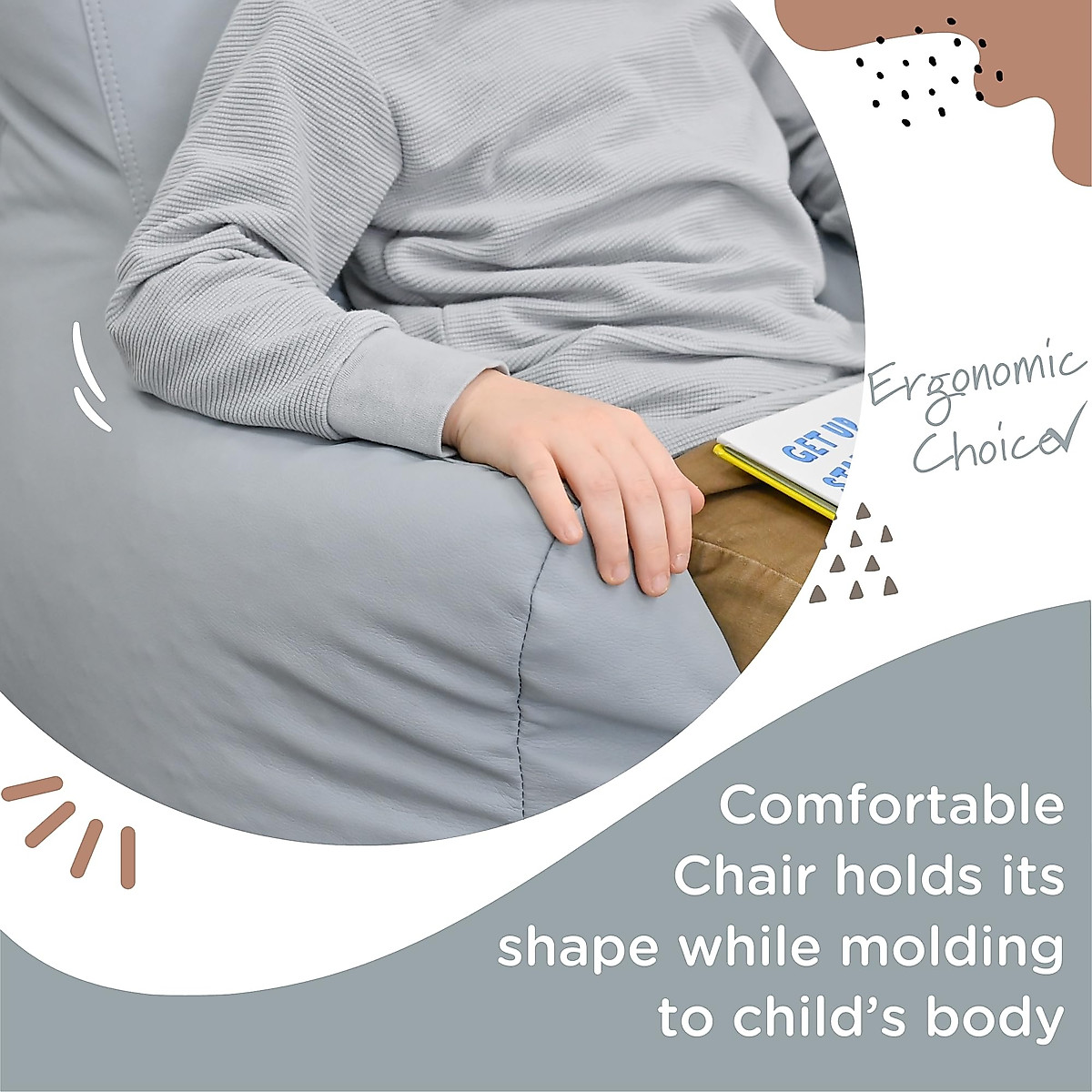 Children's Factory Cozy Chair and Ottoman Set, Flexible Seating Classroom Furniture, Comfy Kids Chairs, Fog Blue