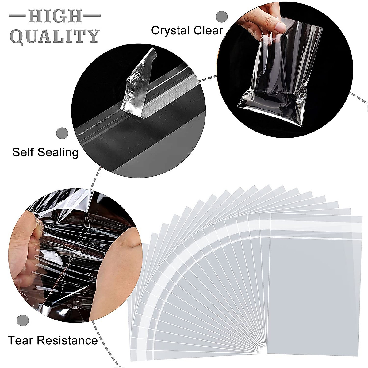 LEOSINDA Cellophane Bags 10" x 13" 50 Pcs Clear Poly Bags, Resealable Cling Bags Self Seal Cello Cellophane Bags for Fits A4, Clothing, T-shirts,Decorative Wrappers, Party Favors, Artwork and More