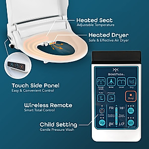 BidetMate 2000 Series Electric Bidet Heated Smart Toilet Seat with Unlimited Heated Water, Side Control Panel, Deodorizer, and Warm Air Dryer - Adjustable and Self-Cleaning - Fits Elongated Toilets