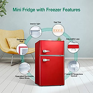 Kndko Compact Refrigerator 3.2 CU.FT. Fridge with Freezer - Dual Door Fridge - Adjustable Temperature, Energy Saving - Retro Refrigerator for Dorm, Bedroom, Apartment, Office, Garage