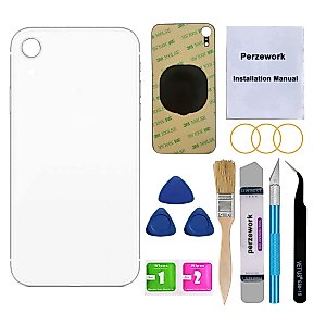 Perzework OEM Rear Back Glass Replacement for iPhone XR with Reparing Toolkit and Pre-Installed Adhesive White