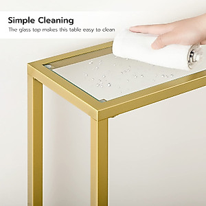 HOOBRO 29.5" Narrow Console Table, Tempered Glass Sofa Table, Small Side Table, Modern Entryway Table, for Entrance, Living Room, Foyer, Hallway Bedroom, Gold GD07XG01
