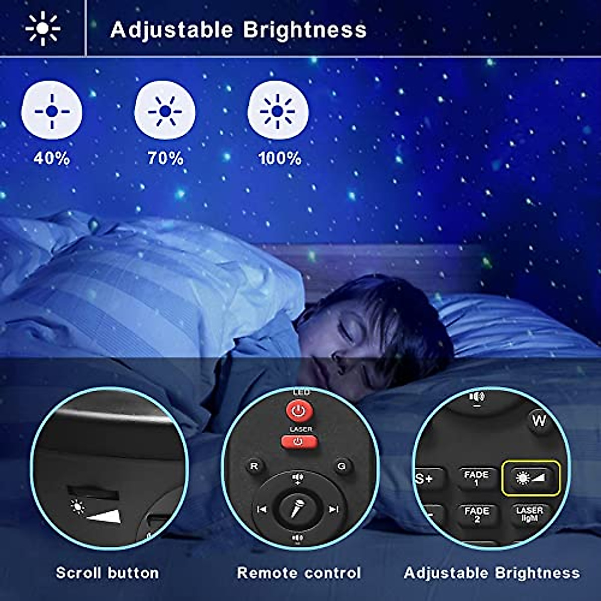 Galaxy Projector Star Light Projected on Ceiling with Music Speaker & Remote Control, LED Night Light Projector with Nebula Cloud/Moving Ocean Wave, Halloween Decoration Light for Game Rooms Party