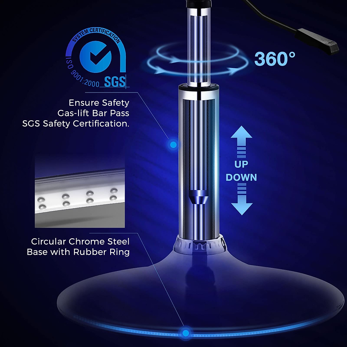 GREENSTELL Vanity Stool with Storage, 19" to 23" Height Adjustable PU Leather Vanity Chair, 360° Swivel Makeup Stool with Removeable Tray, Modern Ottoman for Bedroom Bathroom, White