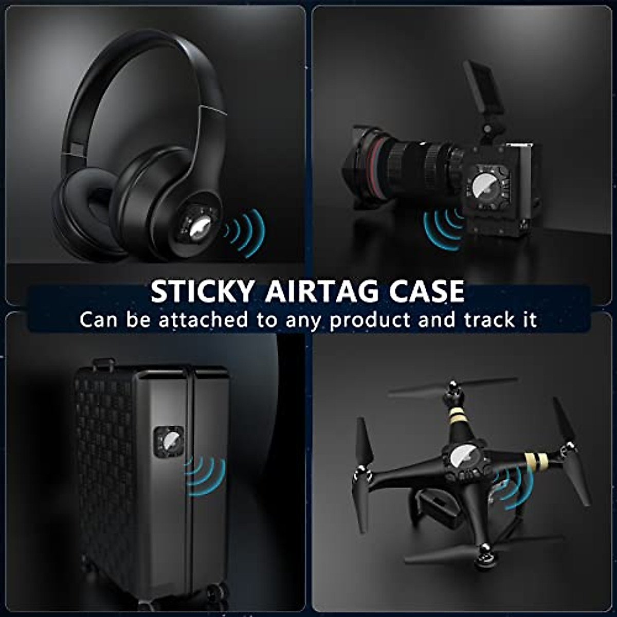 4 Pack Airtag Holder Case with 3M Adhesive Sticker, Compatible with Apple Airtag Air Tags Protection Stick Cover for Bike Car Laptop Wallet TV Remote Drone Camera Luggage Hidden (Black)