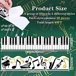 AnyDesign 69 FT Musical Notes Bulletin Board Borders Black White Gold Musical Keyboard Trimmer Self-Adhesive Music Border Trim Stickers for School Classroom Music Room Wall Decor Home Decoration
