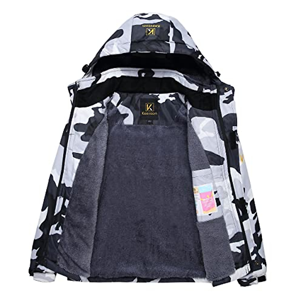 Keevoom Child Snowboarding Coat Waterproof Thick Rain Jackets Warm Fleece Lined Ski Jacket Hooded Outdoor Snow Jacket Camo Size 10