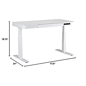 Seville Classics Airlift Electric Height Adjustable Desk with Tempered Glass Top, USB Charging Ergonomic Sit Stand Modern Home Office Workstation, 47.5" x 24" Pull Out Drawer, Artic White