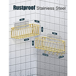 Iperlife Adhesive Shower Caddy Basket Shelf, Bathroom Shampoo Organizer Shelves, Kitchen Storage Rack, No Drilling Wall Mounted Rustproof Shower Shelf for Inside Shower - 2 Pack (Gold)