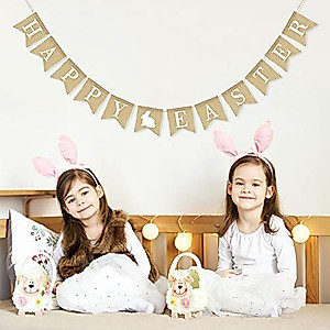 Burlap Happy Easter Banner | Rustic Easter Celebration Decorations | Happy Easter Bunting Garland with Rabbit Bunny Sign | Easter Party Decor Photo Props