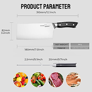 OAKSWARE Cleaver Knife 7 Inch, Chinese Chopping Knife Cleaver, German Steel & Ergonomic ABS-Handle, Sharp Meat Cleaver for Meat Cutting Vegetable Slicing
