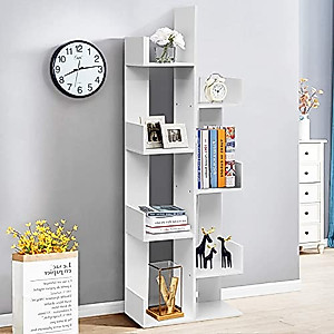 Tangkula 8 Shelf Bookshelf, Wood Bookcase with 8 Book Shelves, Free Standing Room Dividers, 57 x 20 x10 Inches, Display Storage Shelf for Books CDs Plants, Wooden Bookshelf for Home Office Decor