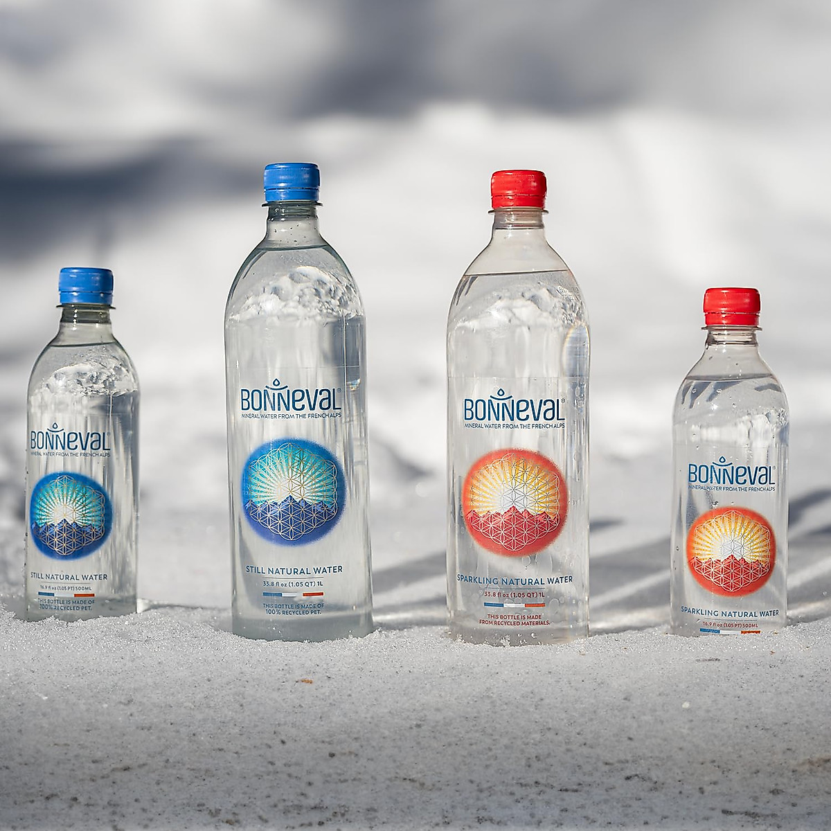 BONNEVAL Natural Sparkling Water. Mineral water from the French Alps. Recycled water bottles 6 pack, 33.8 FL OZ