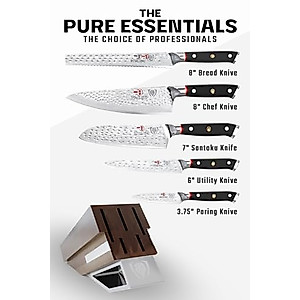 DALSTRONG Knife Block Set - 5 Piece - Shogun Series ELITE - AUS-10V High-Carbon Japanese Steel - Black G10 Handles - Acacia Wood - Damascus - Kitchen Knife Set with Block - Professional Cutlery Set