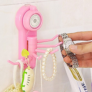 HandmadeTHshop Strong Vacuum Wall Sucker six Claw Hooks Home Kitchen Bathroom Living Storage Debris Organizer Wall Accessorie (Pink)