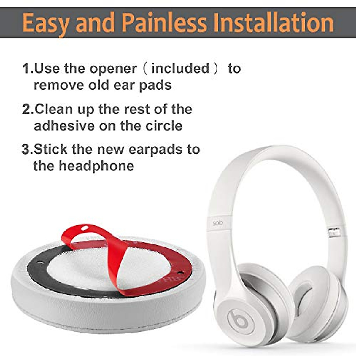 Replacement Ear Pads for Solo 2, Ear Cushions wih Memory Foam Compatible with Beats Solo2/ Solo3 Wireless Headphones(1Pair White)