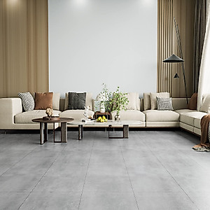 VEELIKE Vinyl Flooring, 12 Pack Peel and Stick Waterproof Self Adhesive Floor Tiles, 12''x12'' Grey Concrete Design, Removable Stick On Floor Tiles for Bathroom Kitchen Bedroom