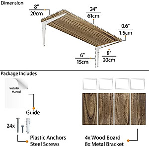 Wallniture Arras 24" Floating Shelves for Wall Storage, Wall Bookshelves Living Room Decor, Kitchen Organization, Office Decor, Wall Shelf Set of 4 White Bracket