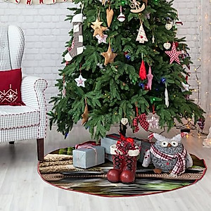 Zen Basalt Stones On Wood Christmas Tree Skirt 30"x30", Large Xmas Tree Skirt Fabric, Washable Tree Skirt Waterproof, Classic Santa Tree Skirt Decorations for Real Tree, Home, Outdoor, Holiday Party