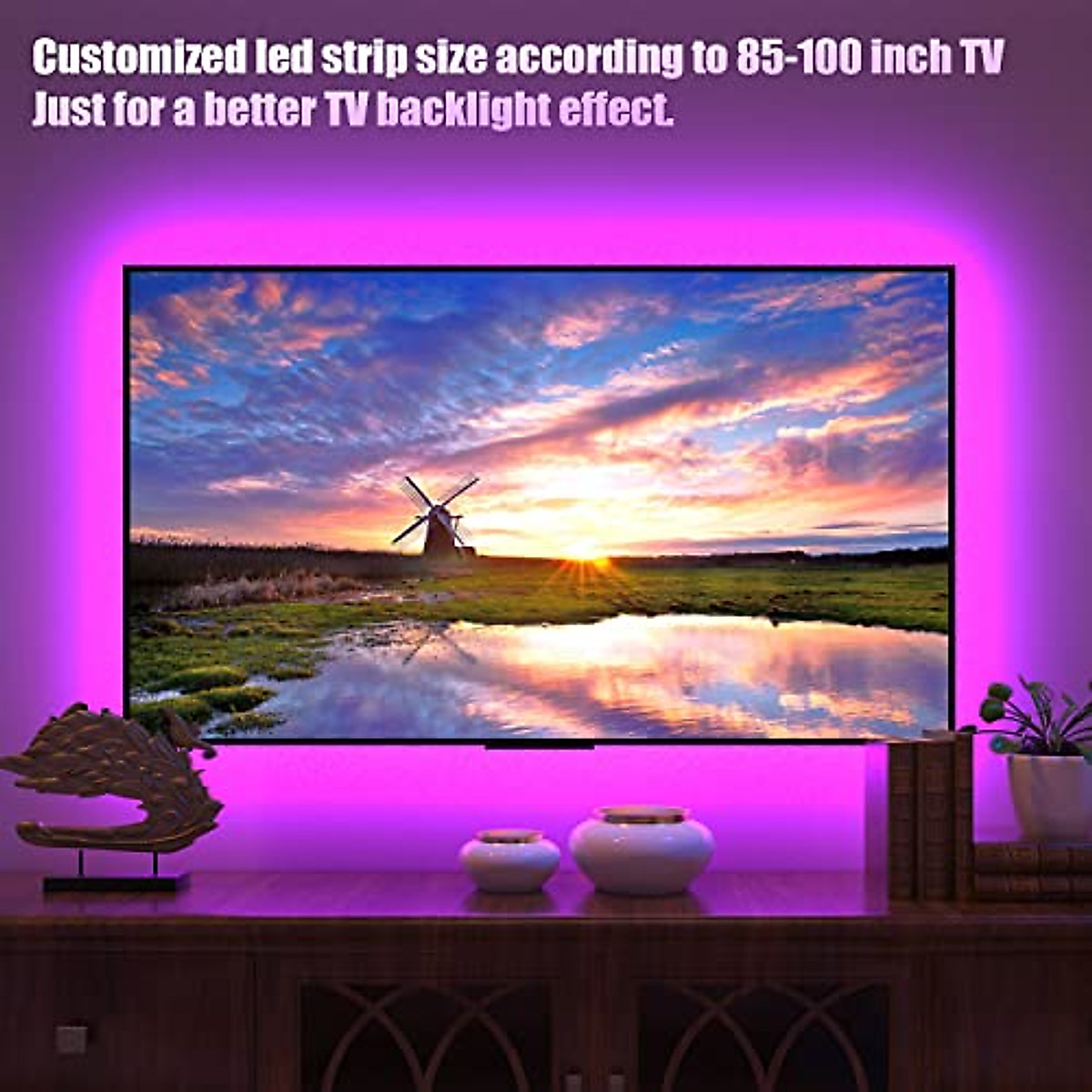 PANGTON VILLA Led Strip Lights 23ft for 85-100in TV, LED TV Backlight Kit with Remote - 16 Color 5050 LEDs Bias Lighting for HDTV
