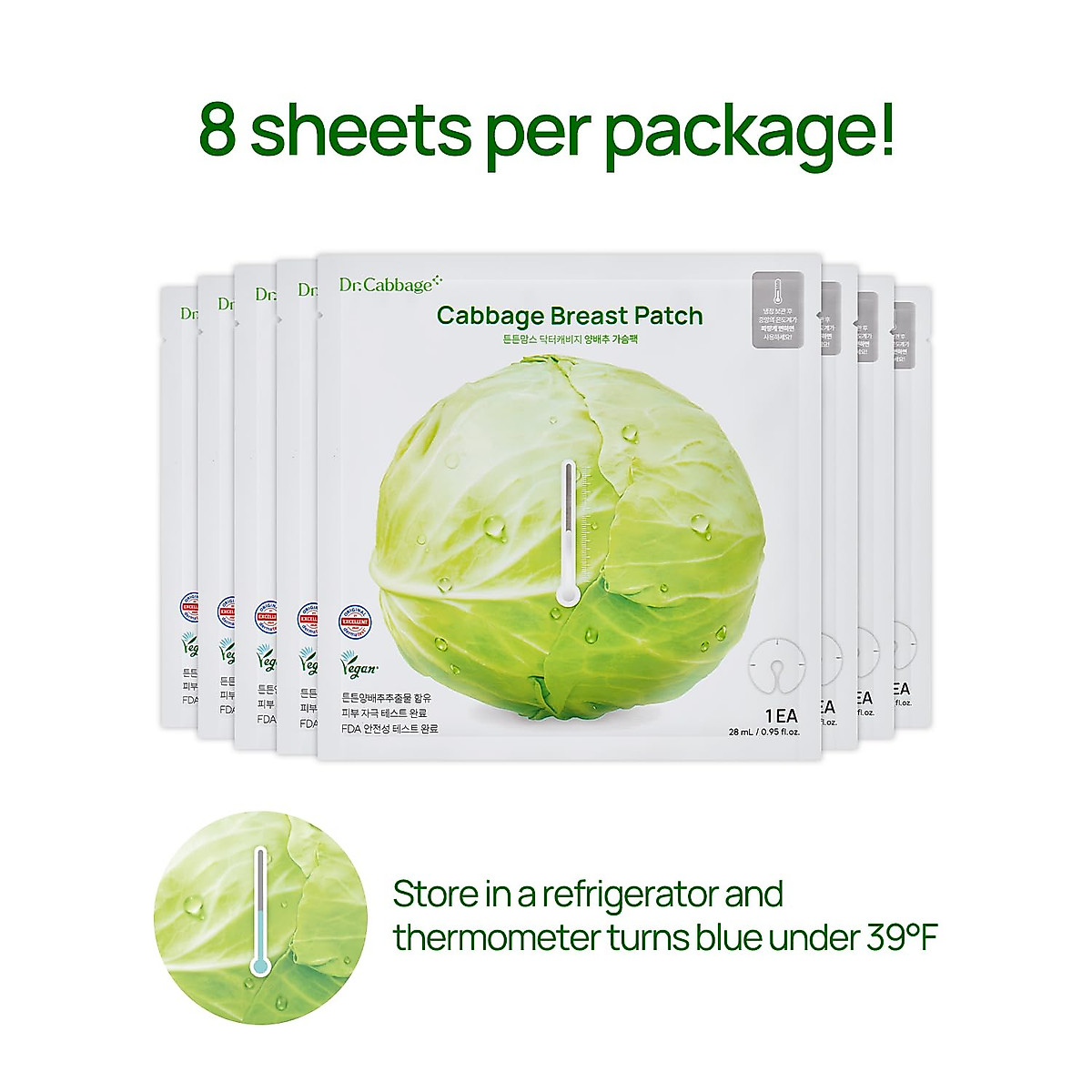 TNTN MOM'S Cabbage Breast Patch (8EA) for No More Milk Flow Dry up Stop Lactation Breast Engorgement Breastfeeding Pain Relief EWG Green Vegan Sheet Mask