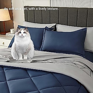 YANYIJING King Size Comforter Set - 8 Pieces Reversible Bed in A Bag King, King Bed Set with Comforters, Sheets, Pillowcases & Shams, Navy Blue King Bedding Set