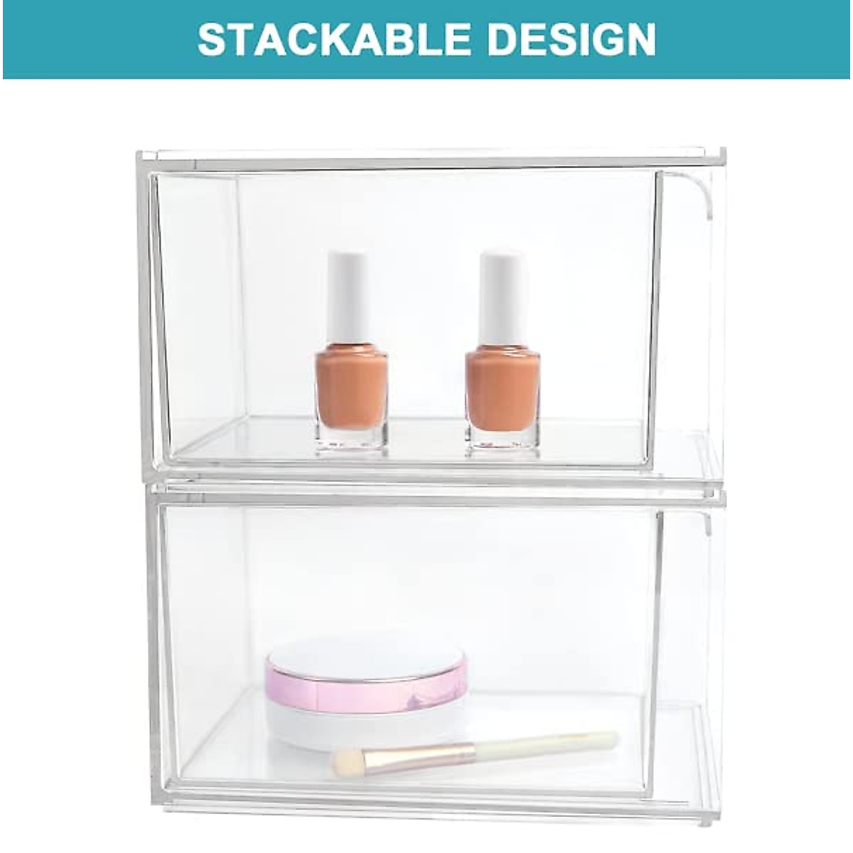Acrylic Makeup Organizer, 4.4'' Tall Bathroom Clear Plastic Storage Bins, Set of 2