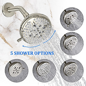 KINSE Brushed Nickel Shower Faucet Set, Shower Valve and Trim Kit With 5 Inches Rain Shower Fixtures, 5-Spray Shower Head and Faucet Set, Single Handle Control Shower Faucet Set with Valve