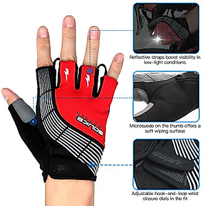 Souke Sports Cycling Bike Gloves Padded Half Finger Bicycle Gloves Shock-Absorbing Anti-Slip Breathable MTB Road Biking Gloves for Men/Women Red X-Large