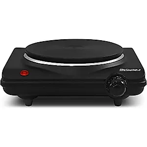 Elite Gourmet ESB-301BF Countertop Single Cast Iron Burner, 1000 Watts Electric Hot Plate, Temperature Controls, Power Indicator Lights, Easy to Clean, Black
