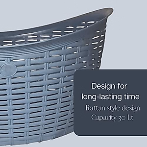 Elly décor Rattan 7.9 gallons Oval Plastic Laundry Basket, Laundry Basket with Cutout Handles, Washing Bin, Dirty Clothes Storage, Bathroom, Bedroom, Closet, 30 lts Blue