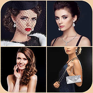 Tiamon 5 Pcs Rhinestone Jewelry Sets Shawls and Wraps Formal Clutch Purses for Women Evening Party Prom Bridal Weddings(Silver, Glitter)