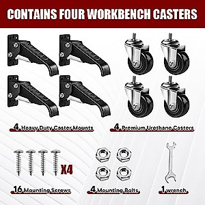 SPACECARE Workbench Casters kit 700Lbs, 4 Heavy Duty Retractable Casters Side Mounted Adjustable Durable Steel Construction Stepdown Casters (Set of 4)