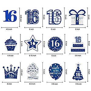 36pcs 16th Birthday Decorations Hanging Swirls Party Supplies for Boys, Silver Blue 16 Year Old Birthday Hanging Decor, Happy Sixteen Birthday Foil Ceiling Swirl Sign Décor