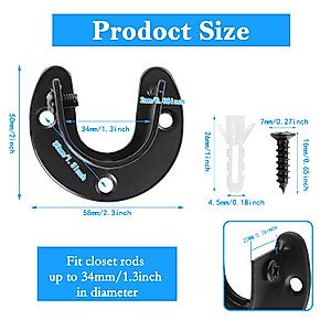 Moicstiy 4Pcs 1-1/3 Inch Stainless Steel Closet Rod End Supports Heavy Duty Wardrobe Pole End Rod Support Bracket U Shaped Flange Rod Holder with Screws (Black)