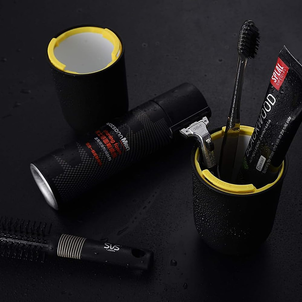 N/W Toothbrush Case Portable Travel Capsule Toothbrush Cup Holder Creative Four in One Plastic Toothbrushes Organizer High-capacity for Trips Home Business Use, Black
