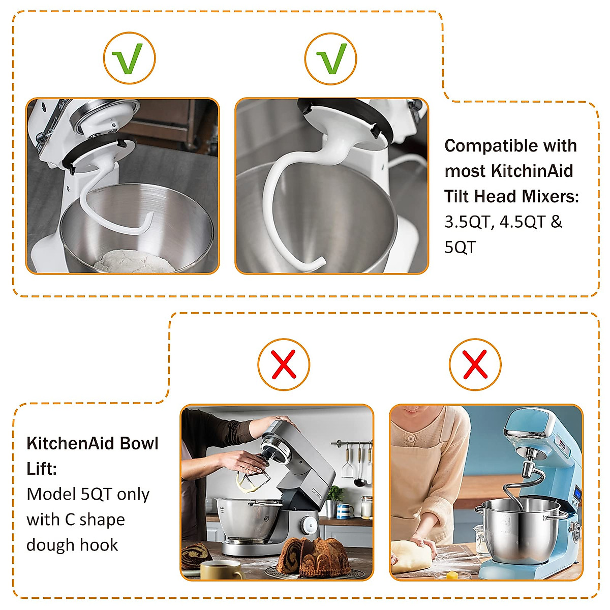 Dough Hook Shield Compatible with Mixers - Fits for C Shape Dough Hooks Stand Mixer Attachment - Prevents Your Dough from Climbing Up and Clogging Up Your Mixer