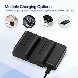 Powerextra 2pack Replacement sony NP-F550 Battery and Dual USB Charger Compatible with Sony NP F970,F930, F750, F570, F550 F530, F330, CCD-SC55, TR910, TR917, CN160, CN-216 Battery LED Light and More