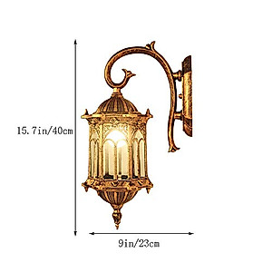 PEHUB European Retro Outdoor Waterproof Wall Lamp Antirust Oil Rubbing Bronze Garden Villa Decoration Courtyard Porch Lighting Wall Light 15.7inch Glass Lantern Wall Sconce Easy to Install Exterior Li