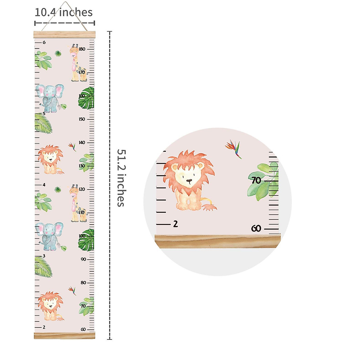 Animals Growth Chart for Kids, Baby Height Chart, Canvas Height Measuring Rulers for Boys Girls (Animals 2)