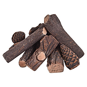 Goplus Ceramic Wood Gas Fireplace Log Set for Ventless, Propane, Gas, Gas Inserts, Vent-Free, Gel, Ethanol, Electric, Indoor, Outdoor Fireplaces and Fire Pits (9 PCS)
