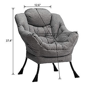 HollyHOME Modern Fabric Large Lazy Chair, Accent Oversized Comfy Reading Chair, Thick Padded Cozy Lounge Chair with Armrest, Steel Frame Leisure Sofa Chair for Living Room, Bedroom, Dorm, Stale Grey
