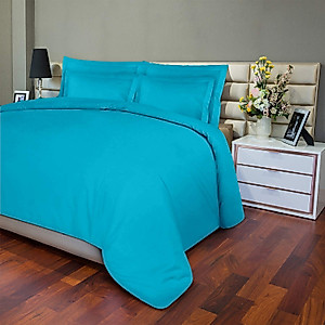 NICE LINEN BEDDING'S 800 Thread Count Cotton Duvet Cover Set 3-Piece -1 Duvet Cover Oversized King 98x120 Size and 2 Pillow Shams and Zipper Closure (Oversized King, Turquoise Solid)