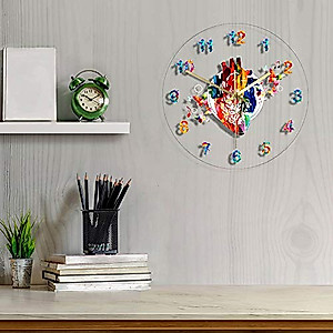 Wall Clocks12 inch Heart Design Anatomy Watercolour Painting Print Acrylic Wall Clock Medical Office Art Decor Cardiovascular Artwork Wall Clock Easy to Read