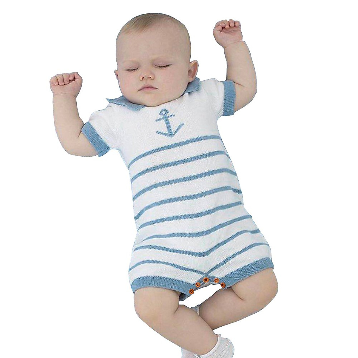 mimixiong Nautical Baby Boy Romper Toddler Navy Bodysuit Clothing(Blue,0-6Months)