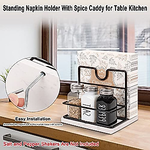 Livabber Napkin Holder with Marble Base, Metal Napkin Holder with Salt and Pepper Shakers Caddy Modern Napkin Dispenser with Spice Condiment Rack for Table Kitchen Countertop (Black)
