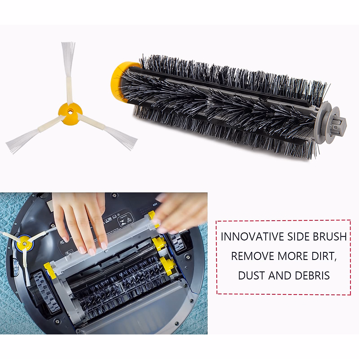 600 Series Replacement Parts for iRobot Roomba 610 620 630 650 680 & 500 Series 595 552 564,Includ Side Brush,Ilter and Screw,Bristle Brush and Flexible Beater Brush,Cleaner Replenishment Kit Filter